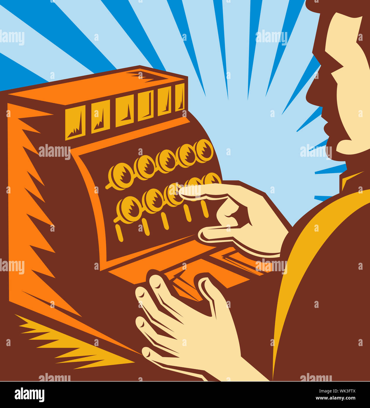 illustration of a sales clerk or cashier with cash register till Stock ...