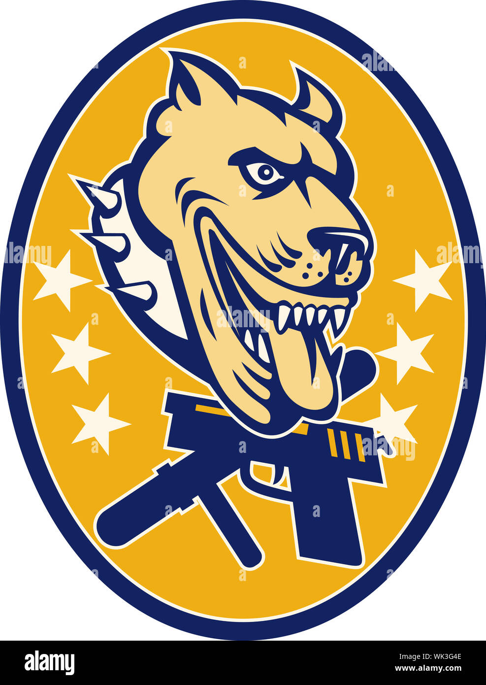 illustration of a Angry Trained guard dog with british flag in the ...