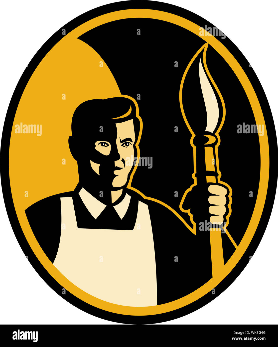 illustration of a Male Artist holding brush that looks like a torch ...