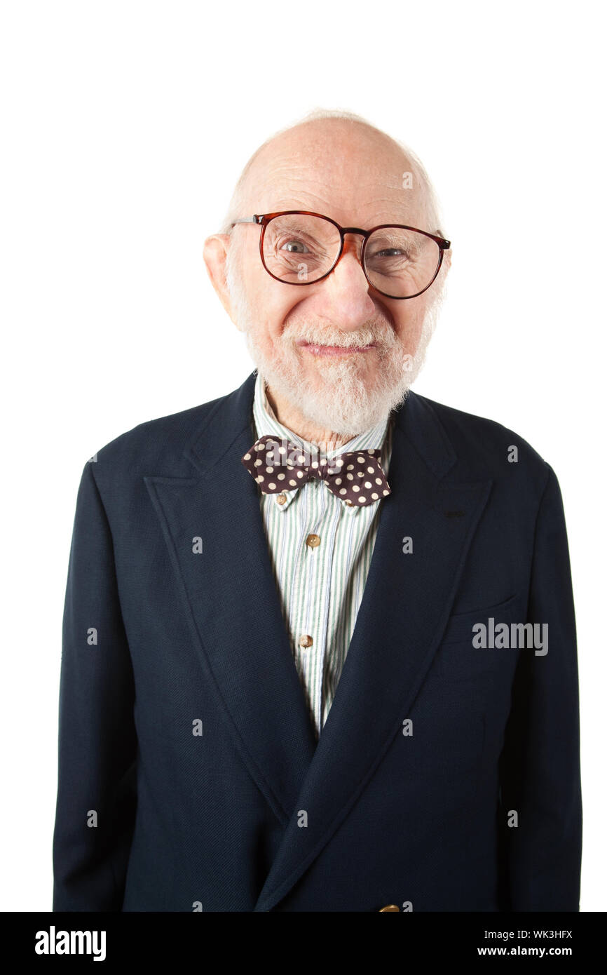 Obnoxious Senior Man with Bow Tie on White Background Stock Photo - Alamy