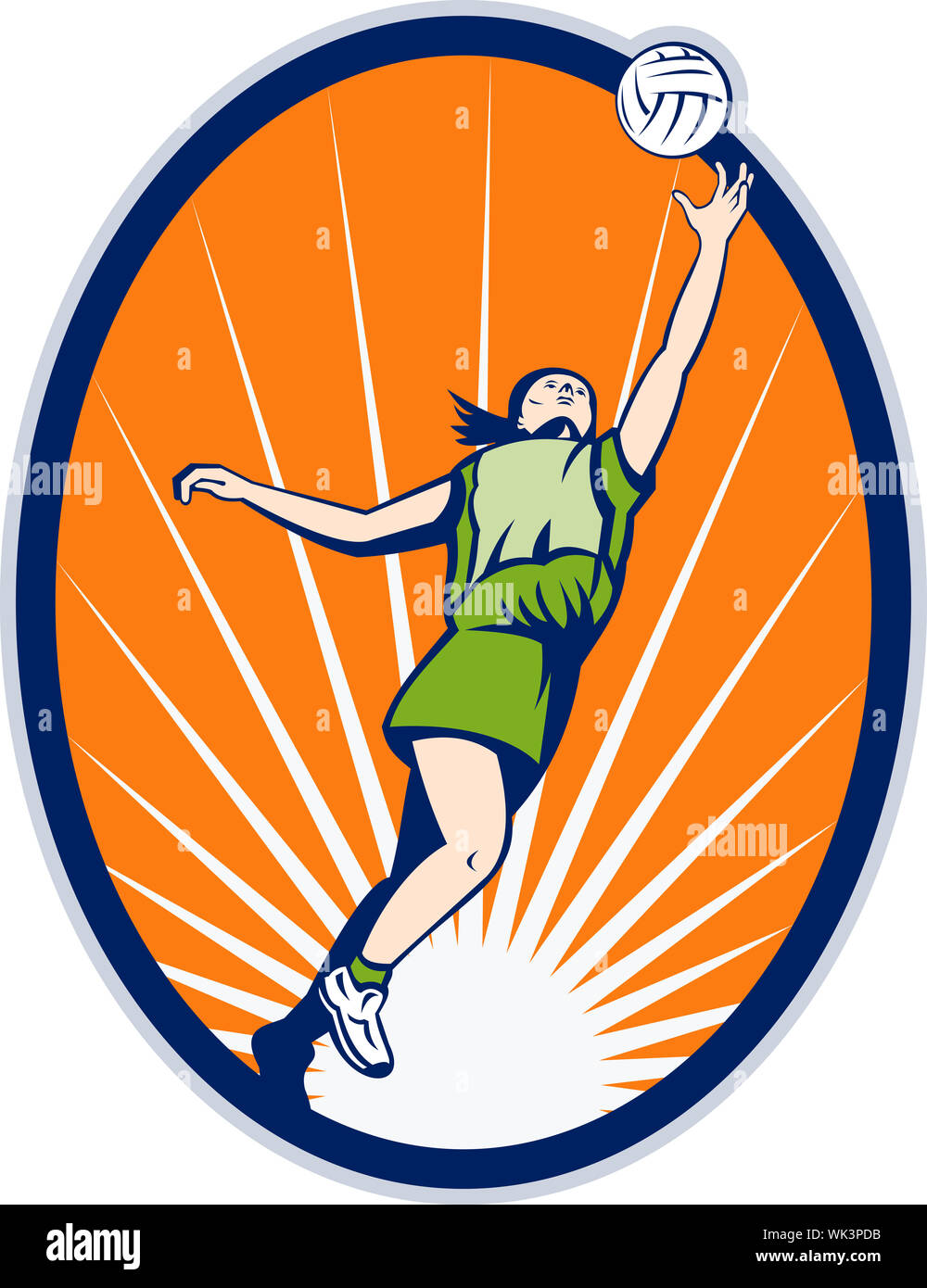 illustration of a netball player reboundng jumping for ball set inside ...