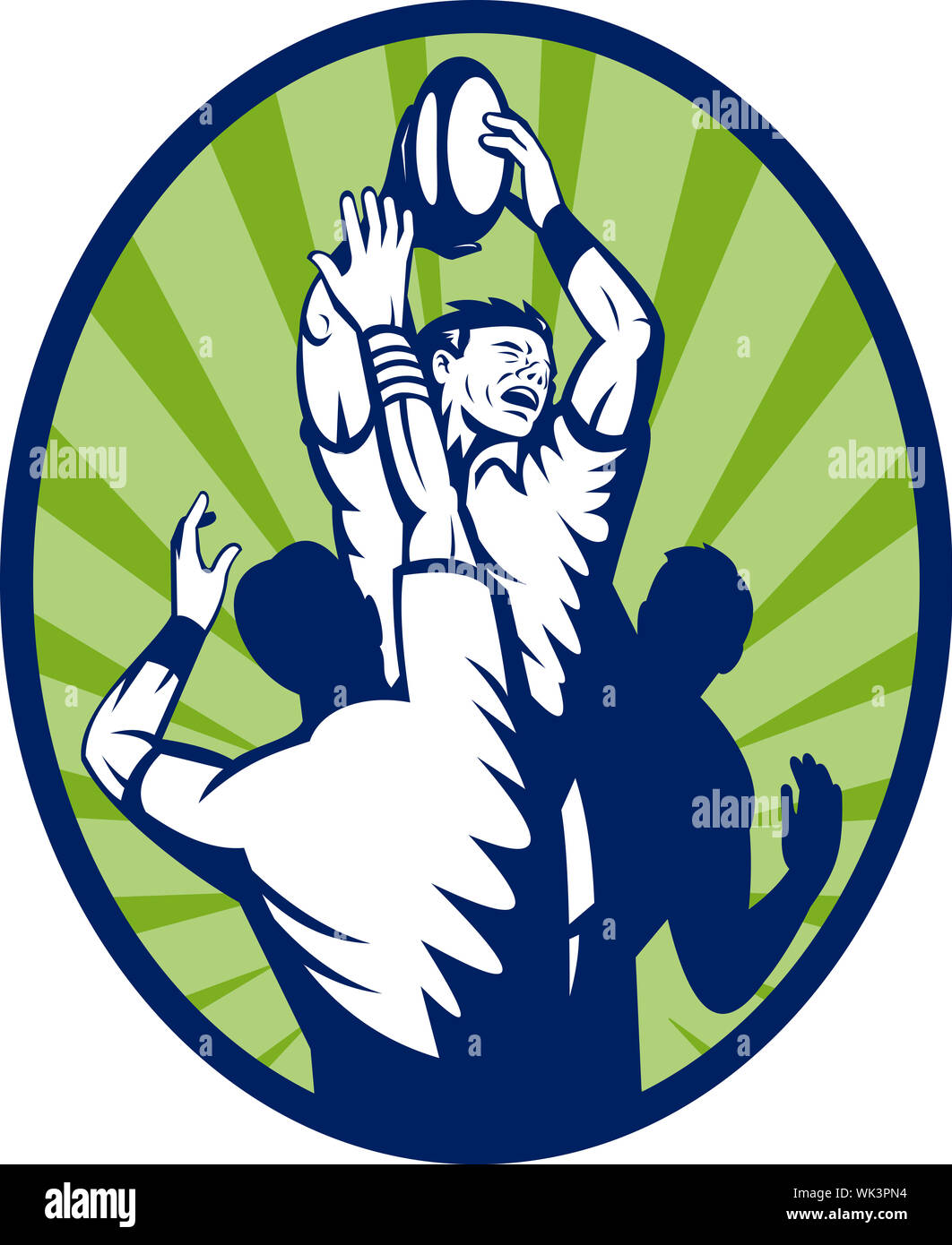 illustration of a Rugby player catching a ball in a lineout throw Stock ...