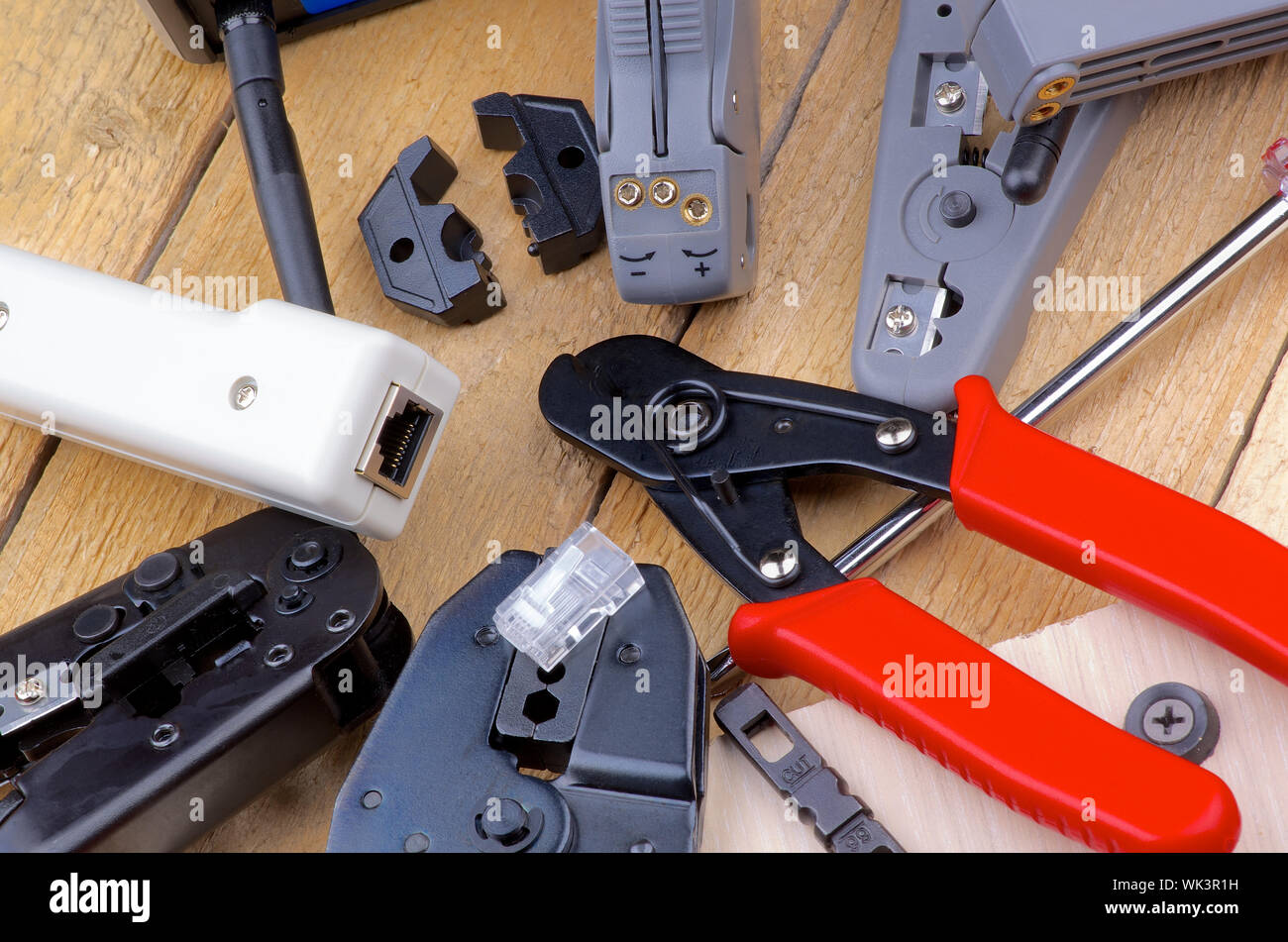 Arrangement of Computer Network Tools for Crimping, Cutting and ...