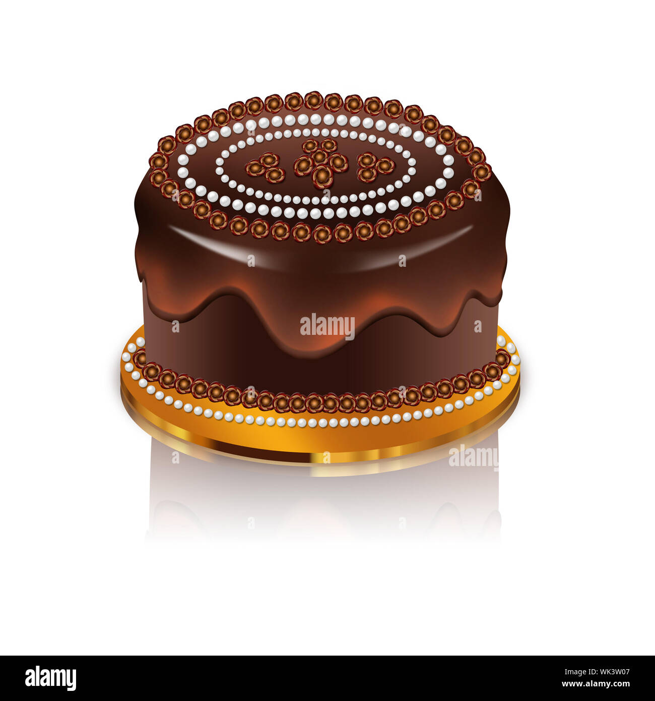 Tasty chocolate cake icon with decoration on white background Stock ...