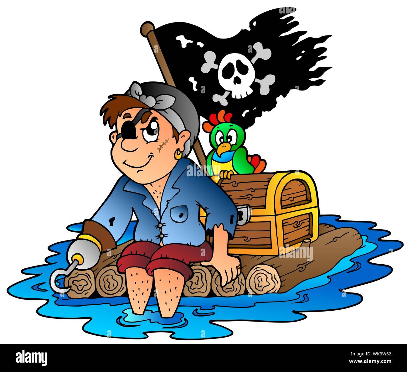 Cartoon pirate sailing on raft - vector illustration Stock Photo - Alamy
