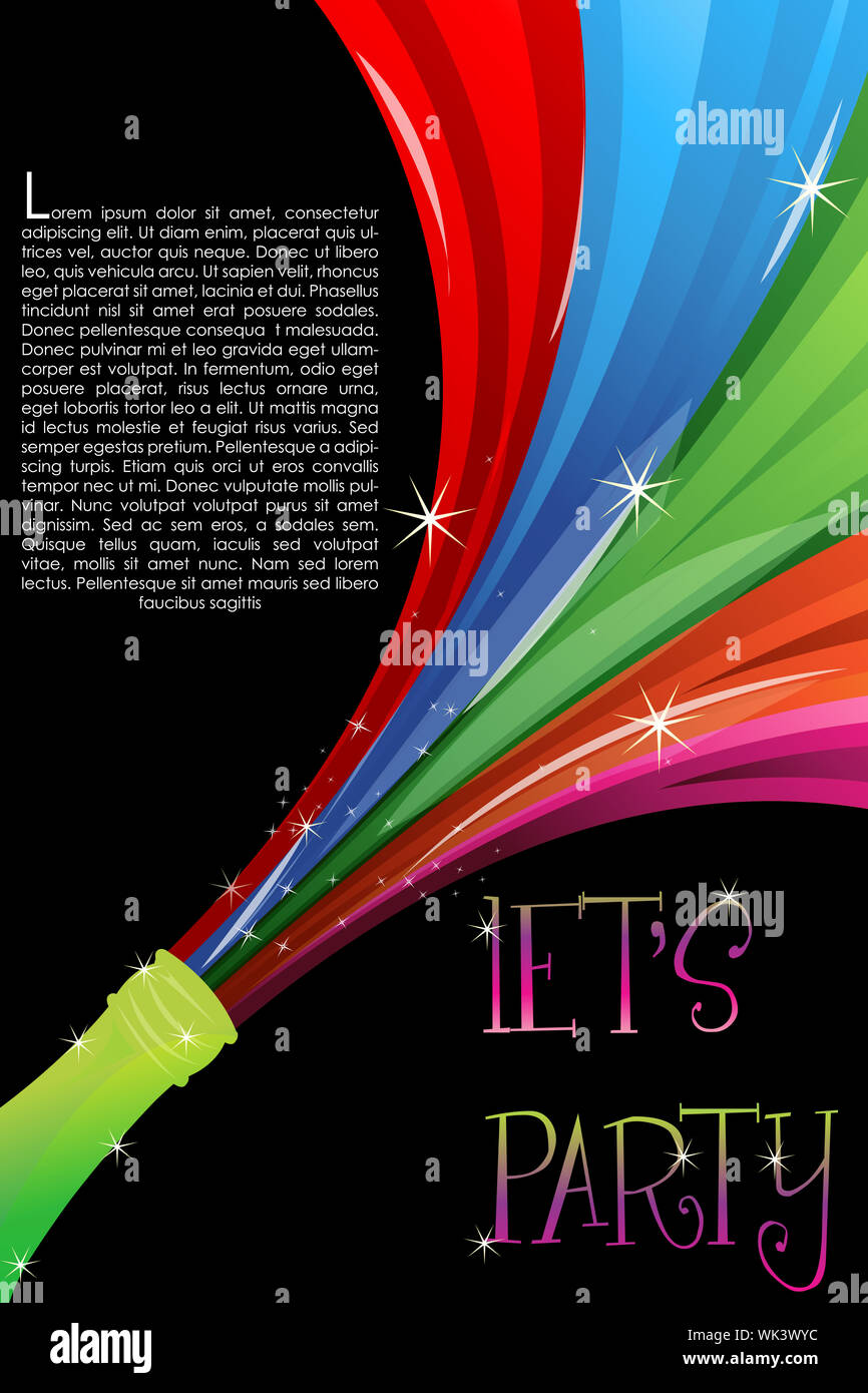illustration of colorful swirl coming out of champagne bottle Stock ...
