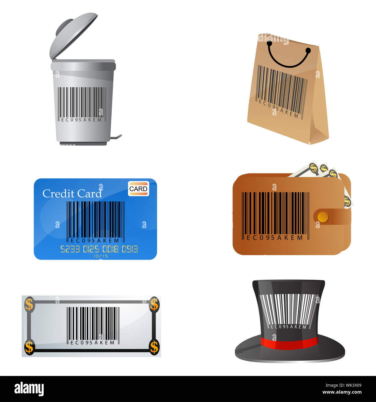illustration of barcode on different objects on isolated background Stock Photo - Alamy