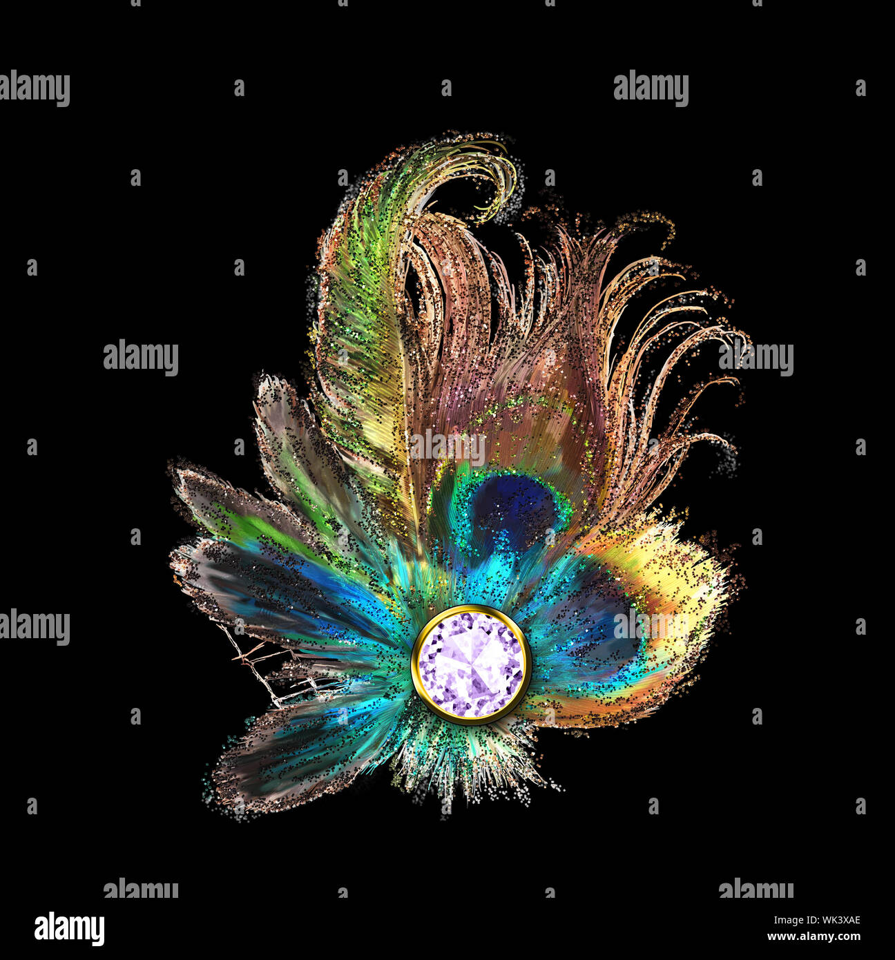 Colorful decorative element made with crystal, peacock feathers and ...