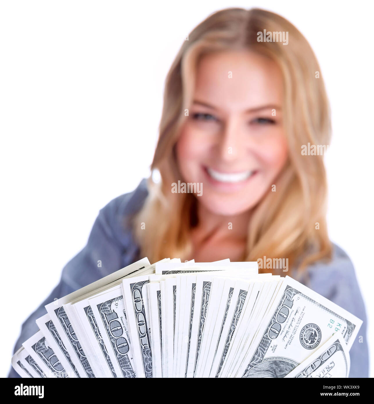 Cute girl winning money Stock Photo - Alamy