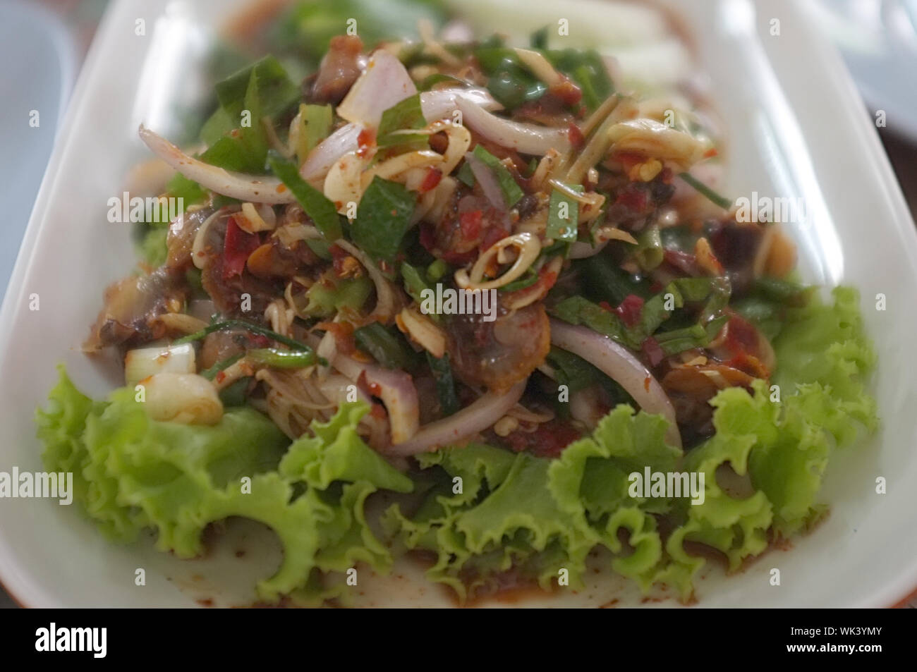 Thai street food concept : Spicy blood cockle salad ( Yum Hoi Klang ...