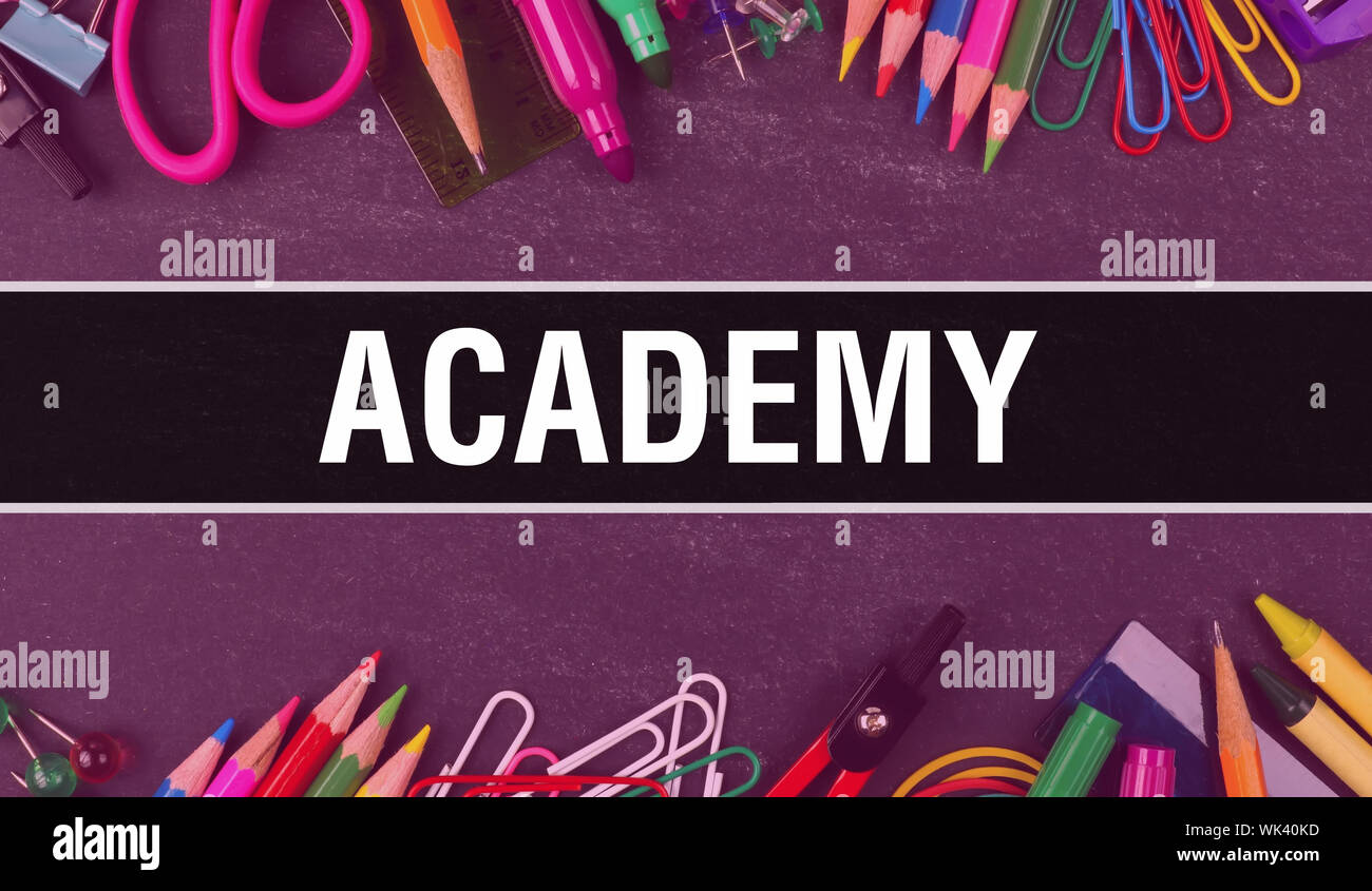 Academy text written on Education background of Back to School concept ...