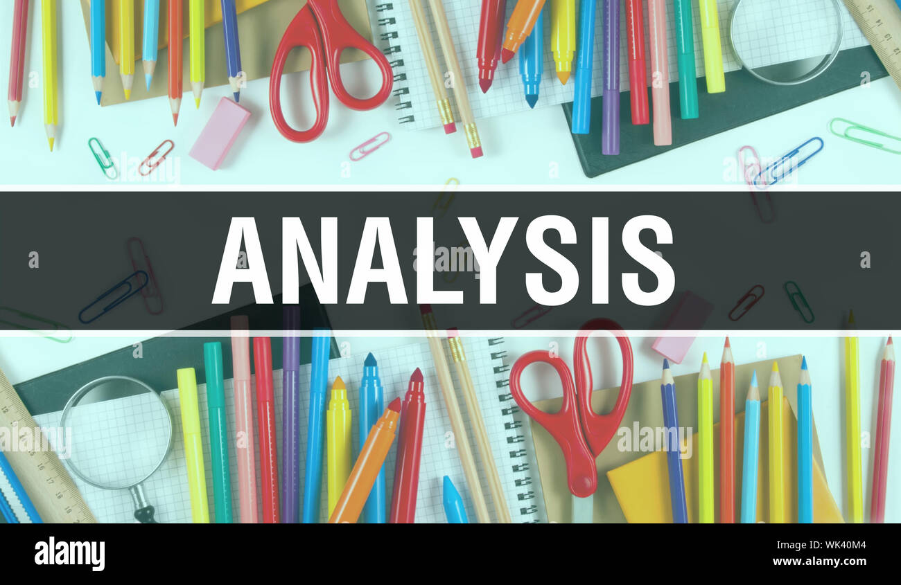analysis with School supplies on blackboard Background. analysis text ...