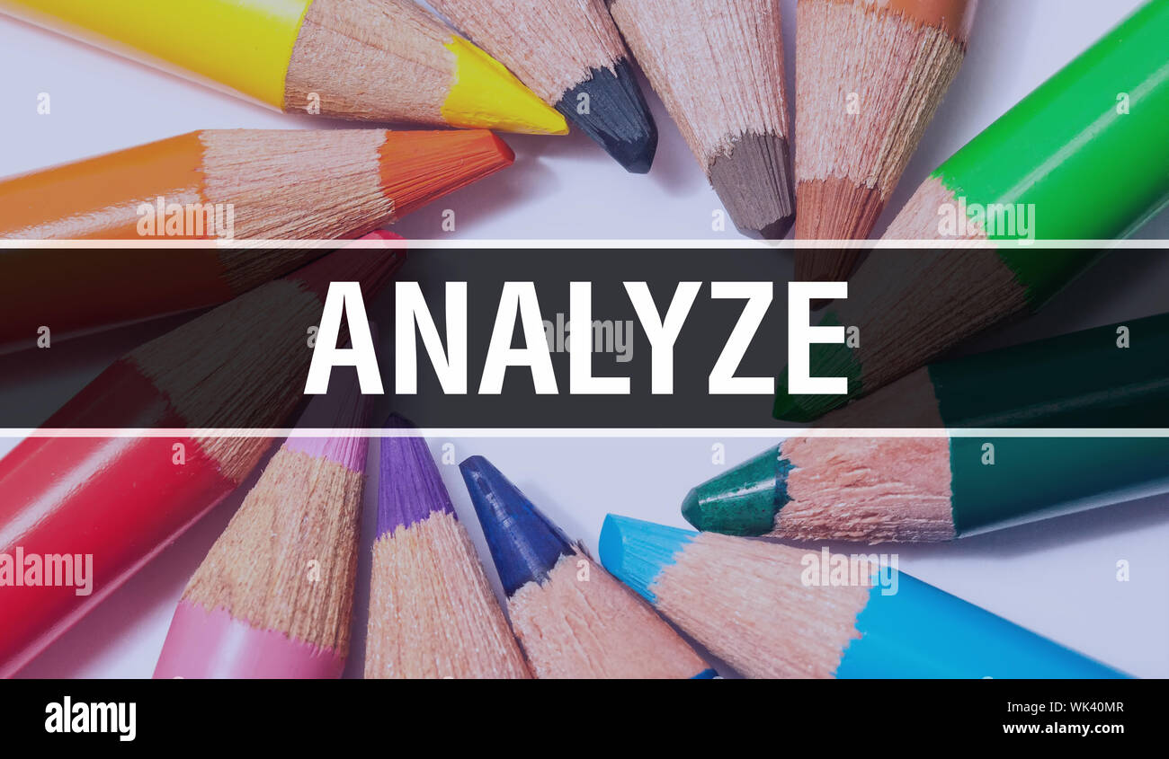 analyze concept banner with texture from colorful items of education ...