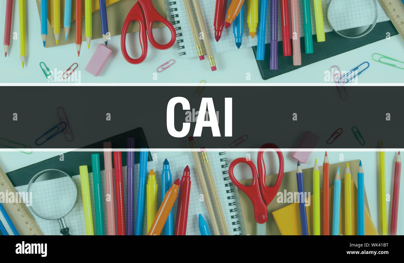 CAI with School supplies on blackboard Background. CAI text on ...