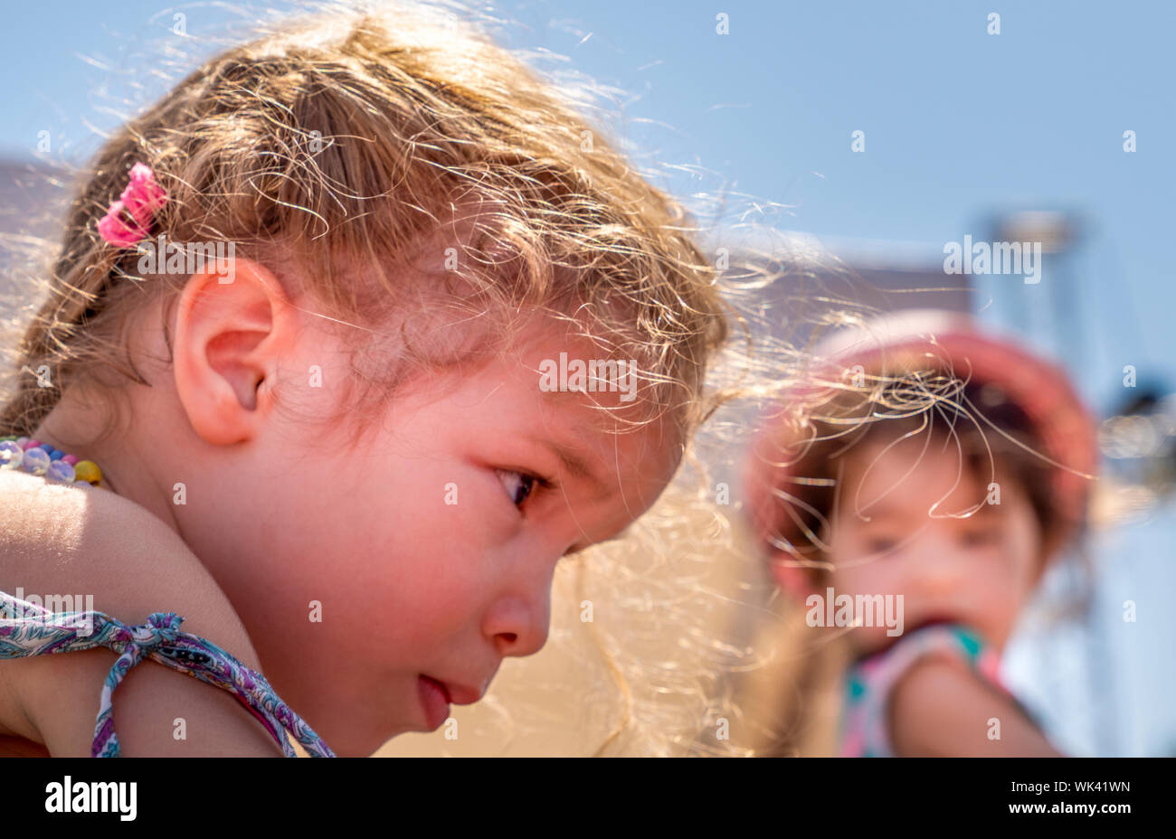 Mengen, Bolu / Turkey - August 03 2019 : Two little girls looking each ...