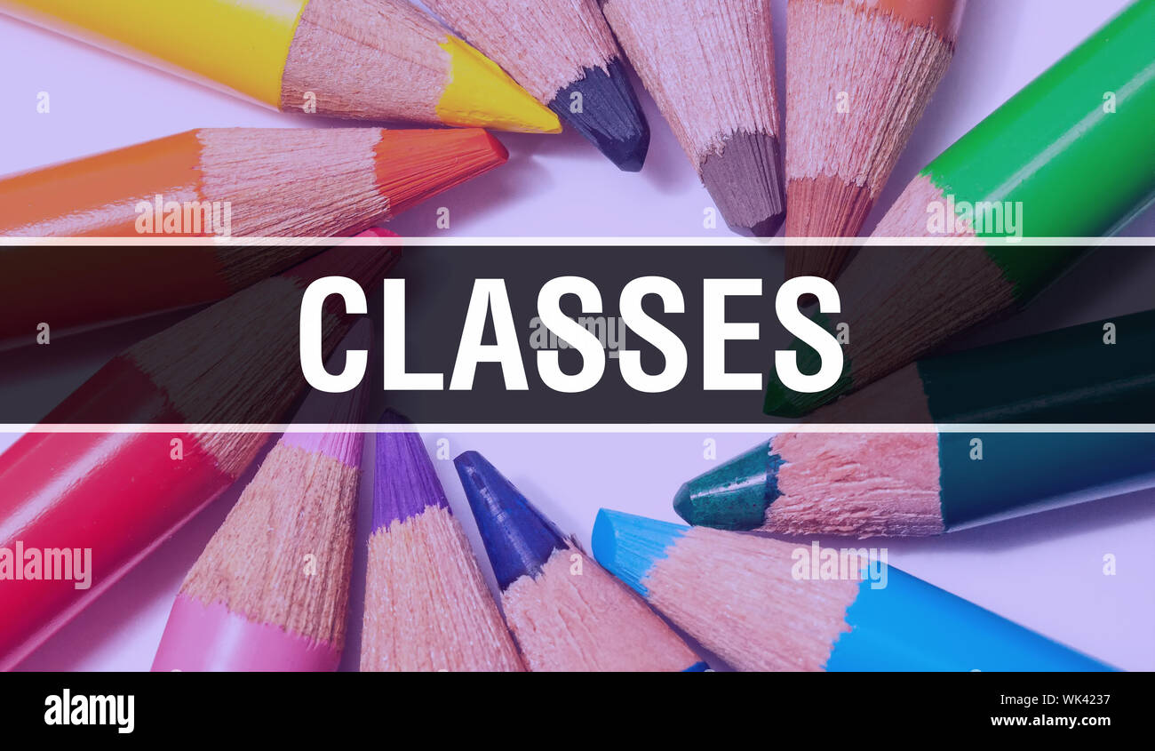 Classes concept banner with texture from colorful items of education ...
