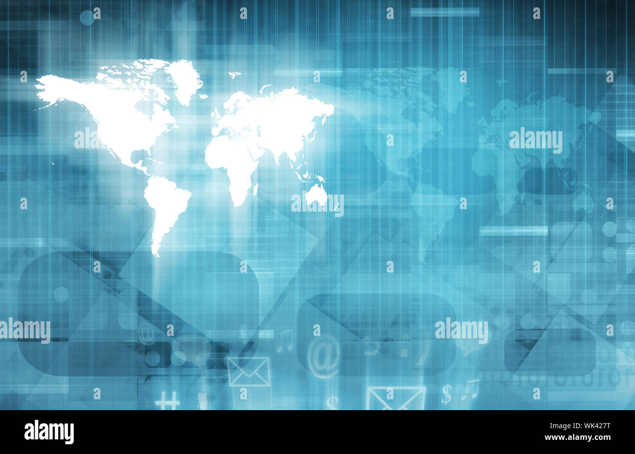 Satellite Technology and World Map Precision Software Stock Photo - Alamy