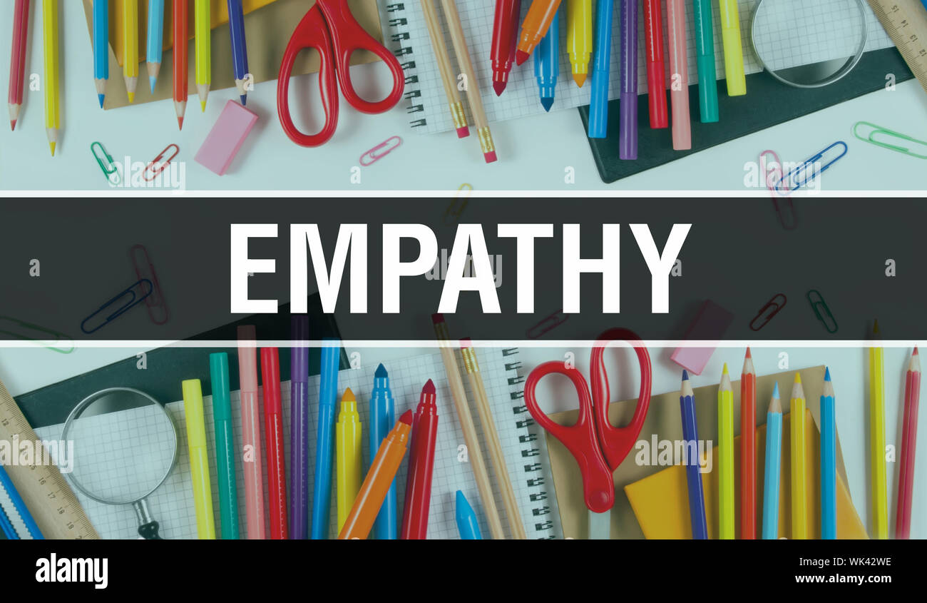 Empathy with School supplies on blackboard Background. Empathy text on ...