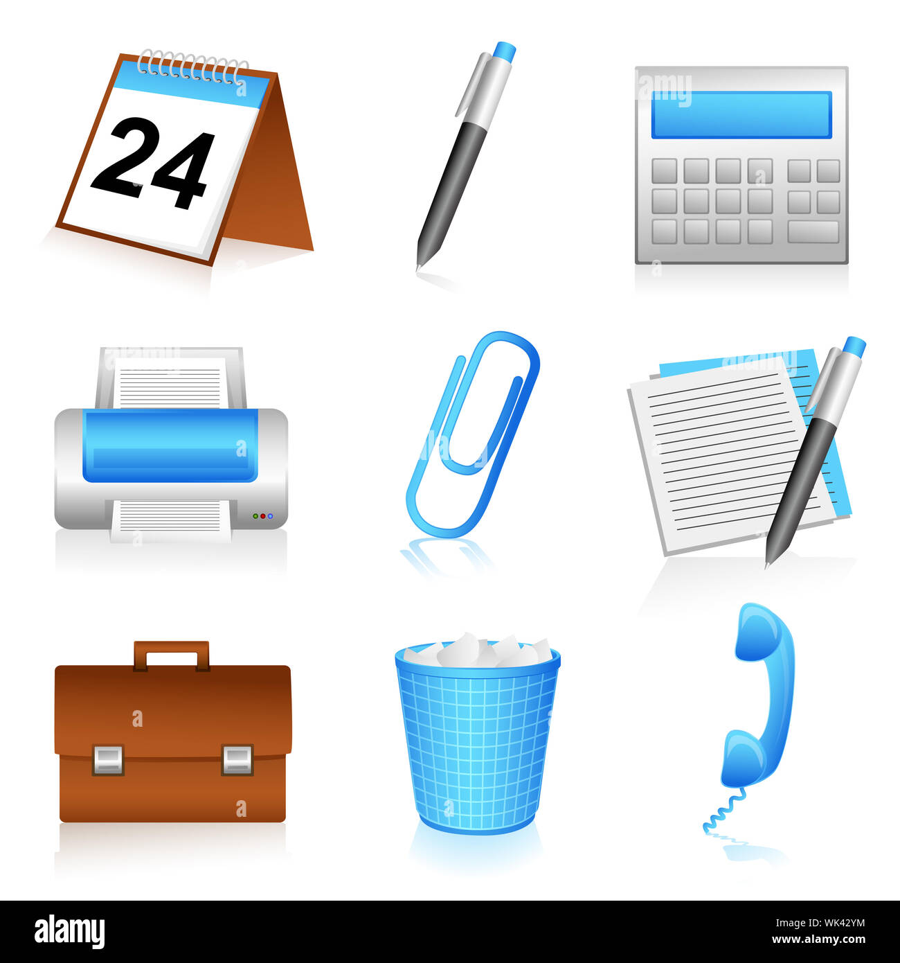 illustration of set of office icons on isolated background Stock Photo ...