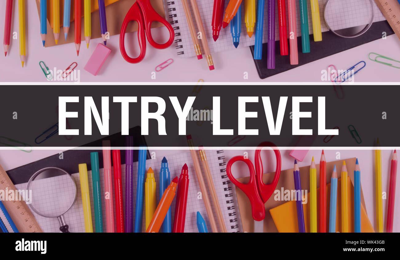 Entry Level with School supplies on blackboard Background. Entry Level ...