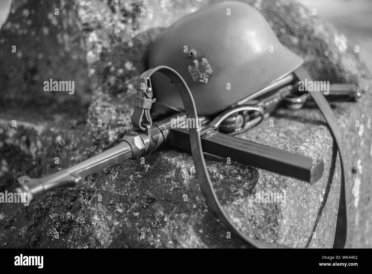 Automatic machine gun and helmet SS officer. World War II Stock Photo ...