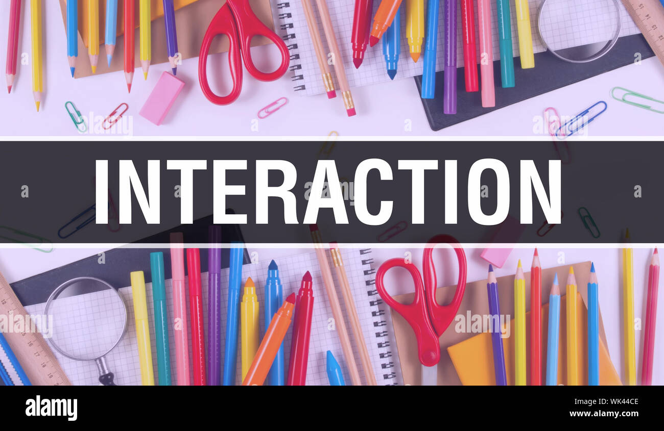 Interaction with School supplies on blackboard Background. Interaction ...