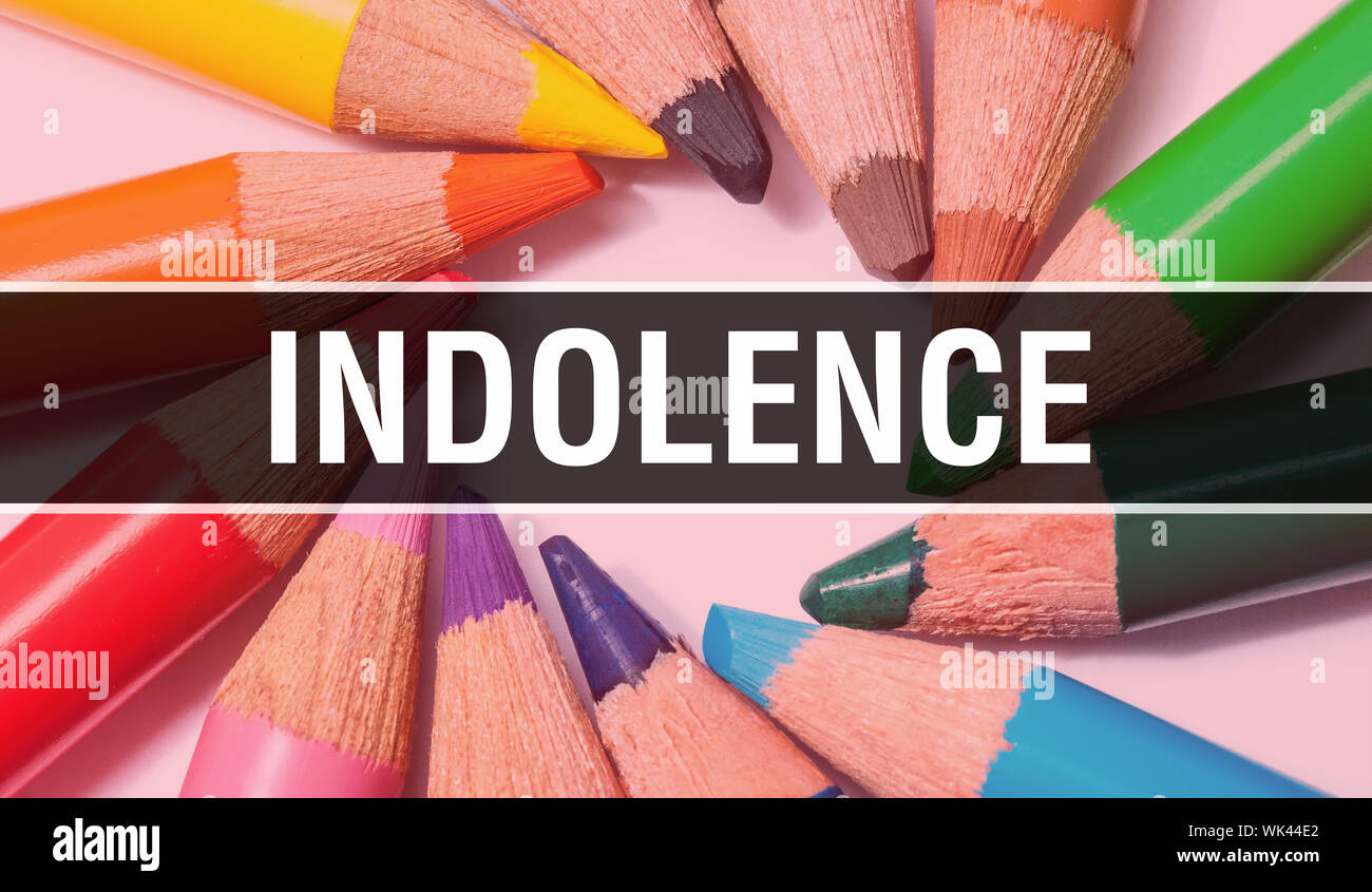 indolence concept banner with texture from colorful items of education ...