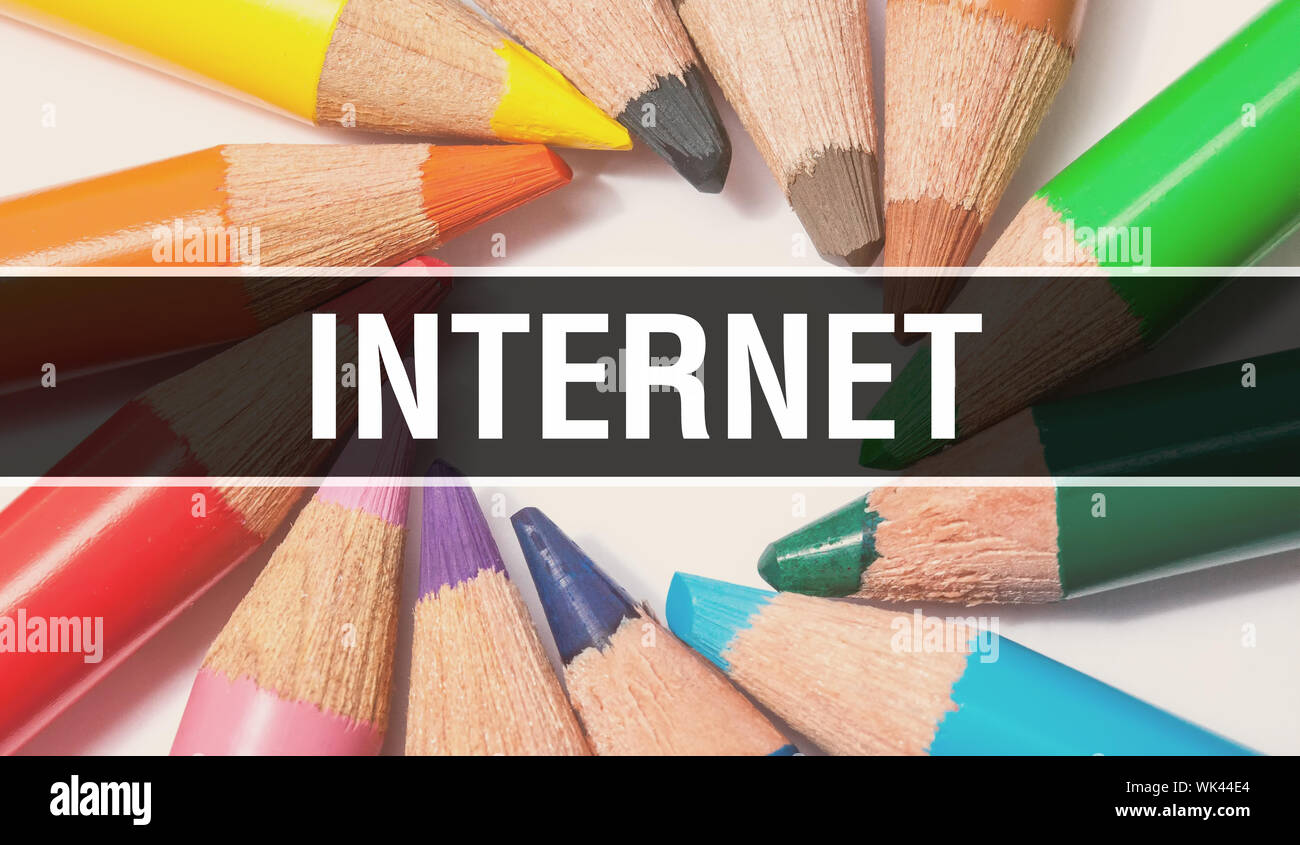 internet concept banner with texture from colorful items of education ...