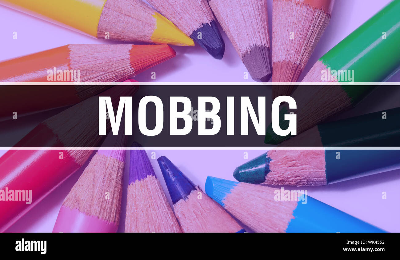 Mobbing concept banner with texture from colorful items of education ...