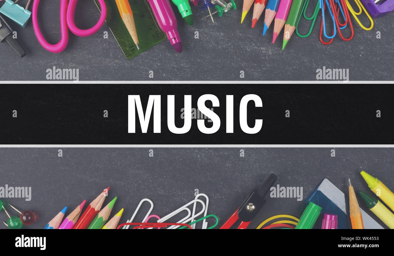 Music text written on Education background of Back to School concept ...