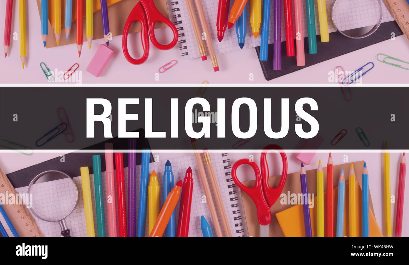 Religious with School supplies on blackboard Background. Religious text ...