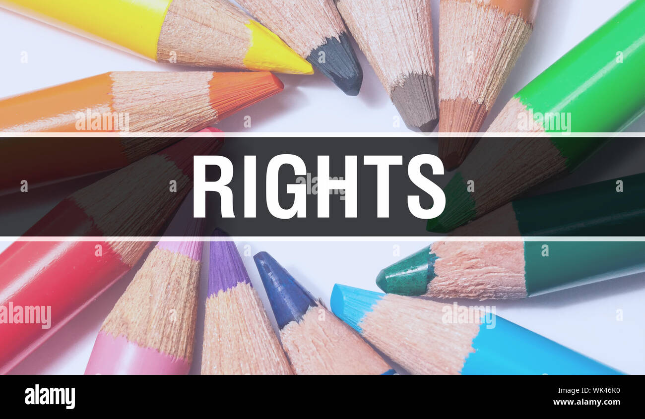 Rights concept banner with texture from colorful items of education ...
