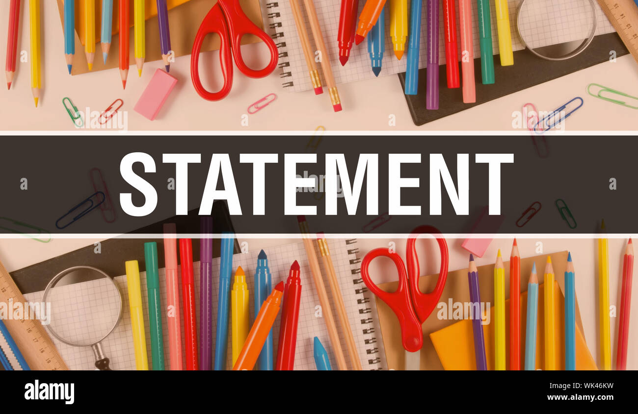 Statement with School supplies on blackboard Background. Statement text ...