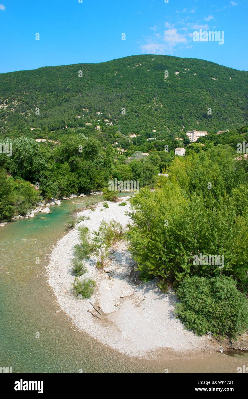 Landscape with river the Eygues in the Drome Provencal near Nyons Stock ...