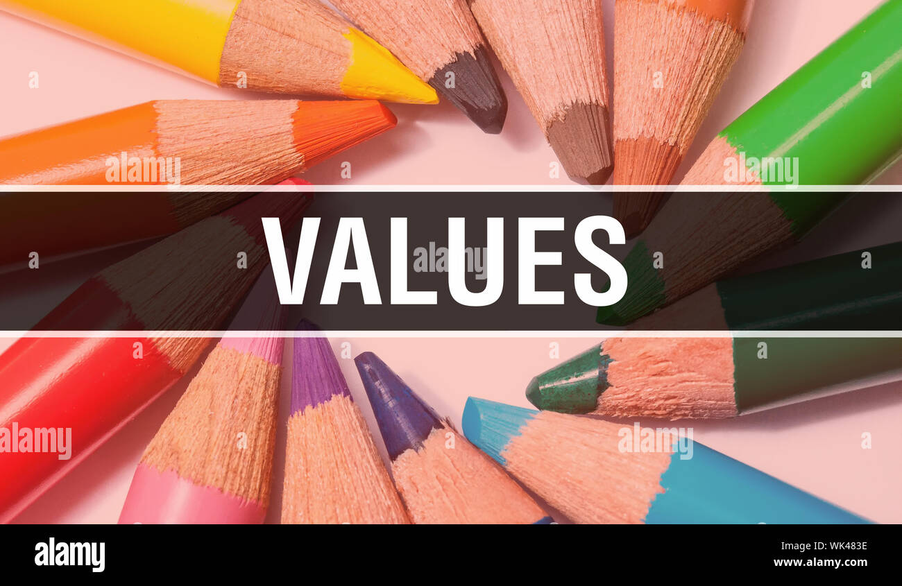 Values concept banner with texture from colorful items of education ...