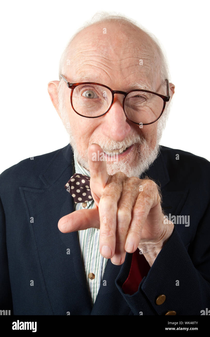Obnoxious Senior Man with Bow Tie on White Background Stock Photo - Alamy