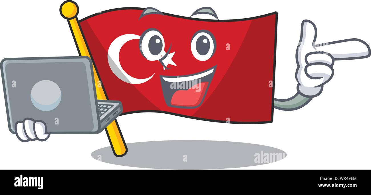 With laptop flag turkey character on shaped cartoon Stock Vector Image ...