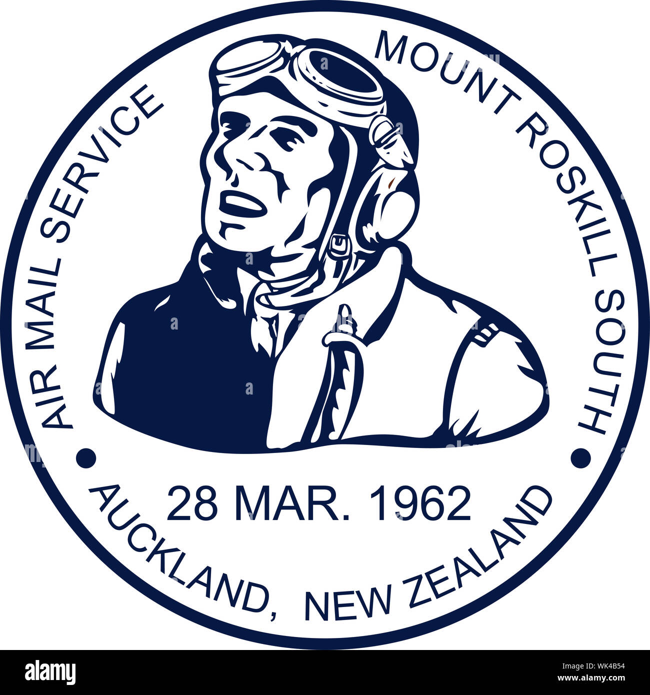 illustration of a Postage stamp of an Aviator or ace pilot looking up ...