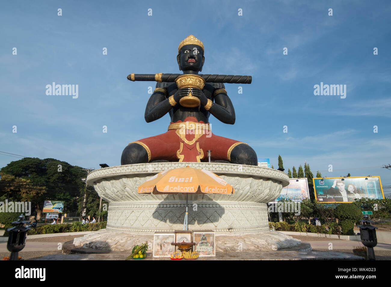 the statue of King Dambong at the Ta Dambong Square in the city ...