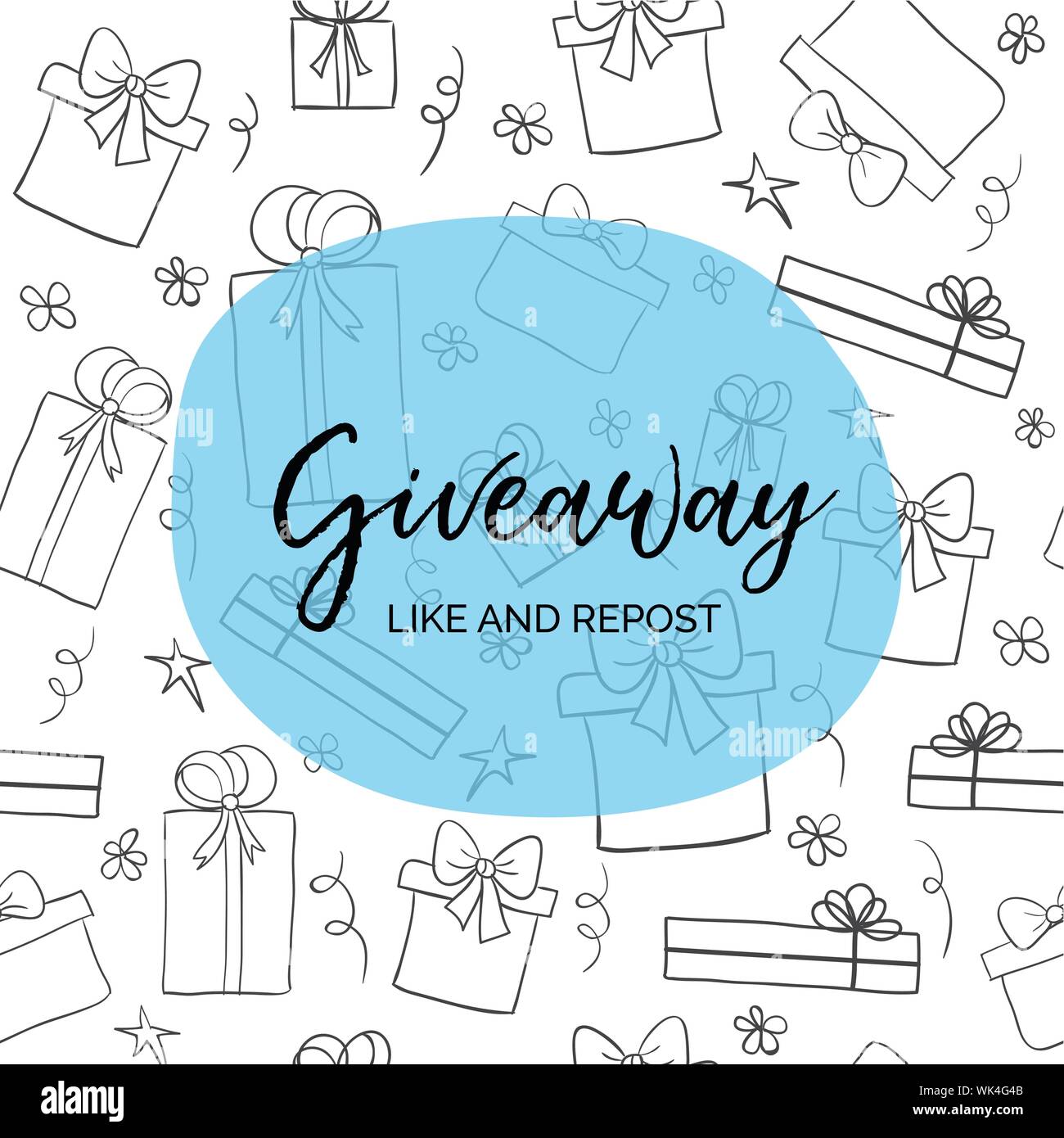 Vector giveaway card for blogs. Background with hand drawn gift boxes ...