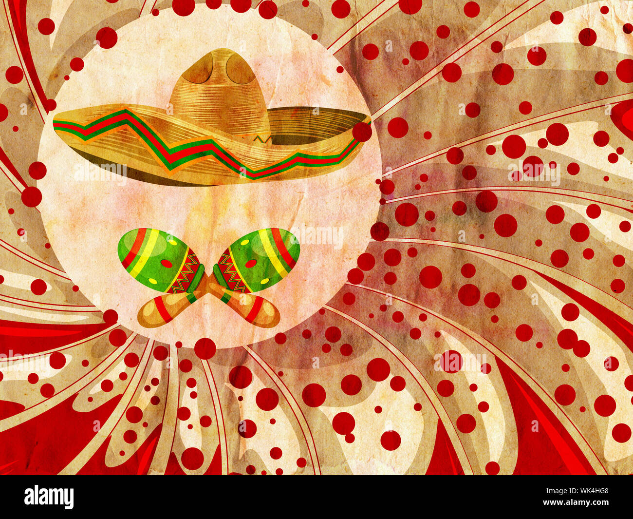 Mexican straw hat sombrero and decorative maracas, paper textured Stock ...