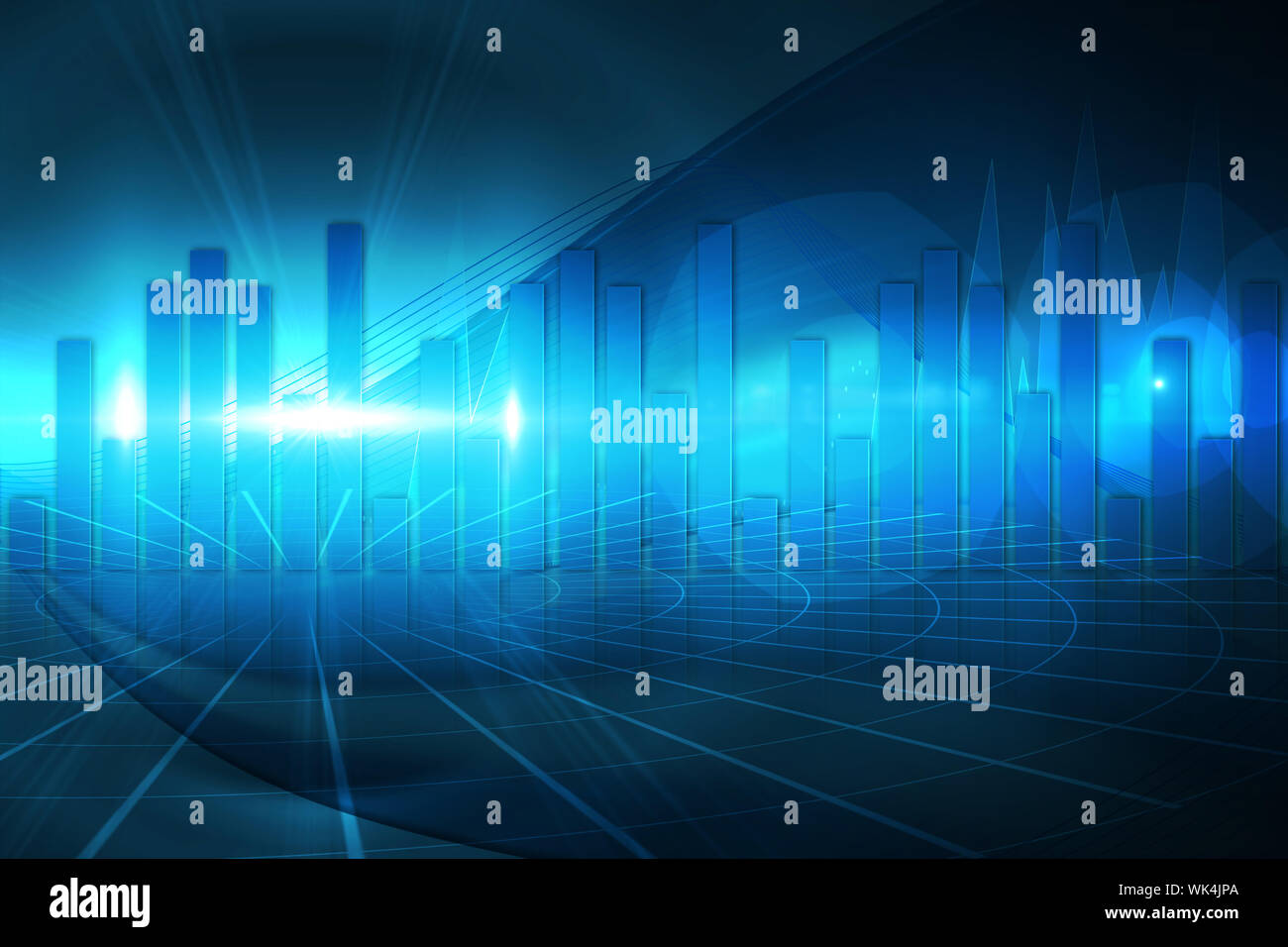 Digitally generated blue bar chart graphic with light Stock Photo - Alamy