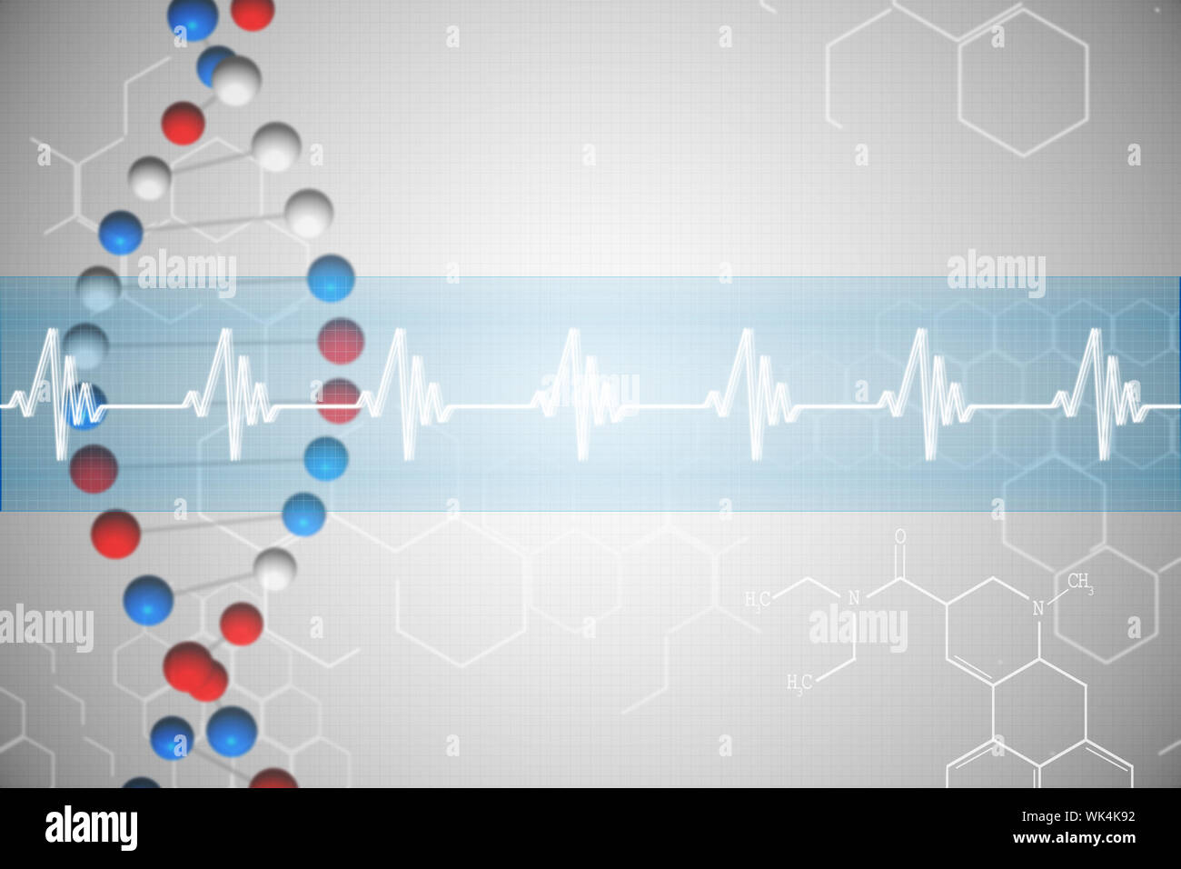Digitally generated DNA helix in blue and red with ECG line Stock Photo ...