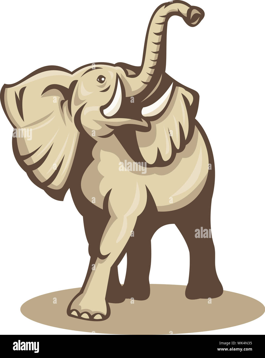 illustration of an african elephant charging attacking done in retro ...