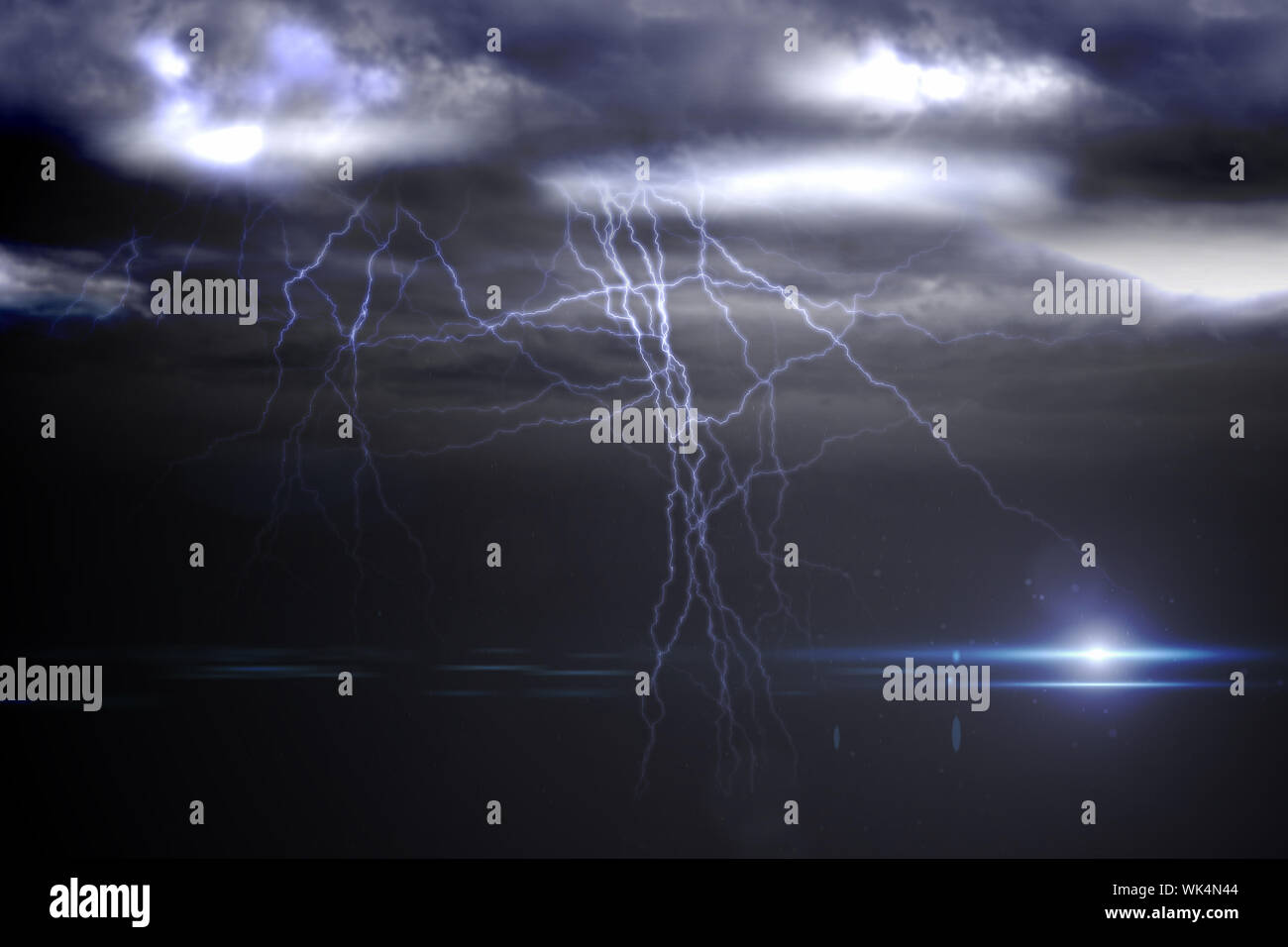 Digitally generated stormy dark sky with lightning bolts Stock Photo ...