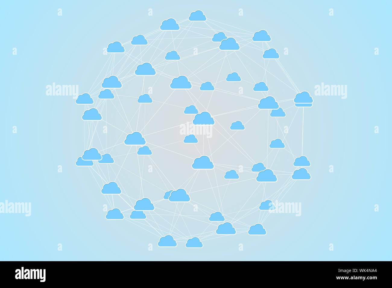 Cloud computing graphic with connecting lines on blue background Stock ...