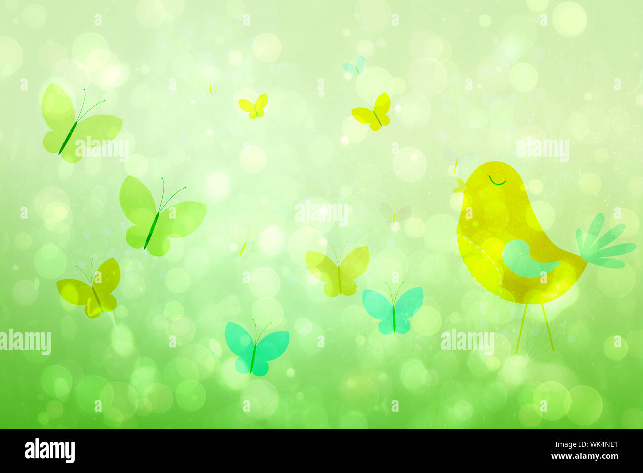 Girly bird and butterfly design in blue and pink Stock Photo - Alamy