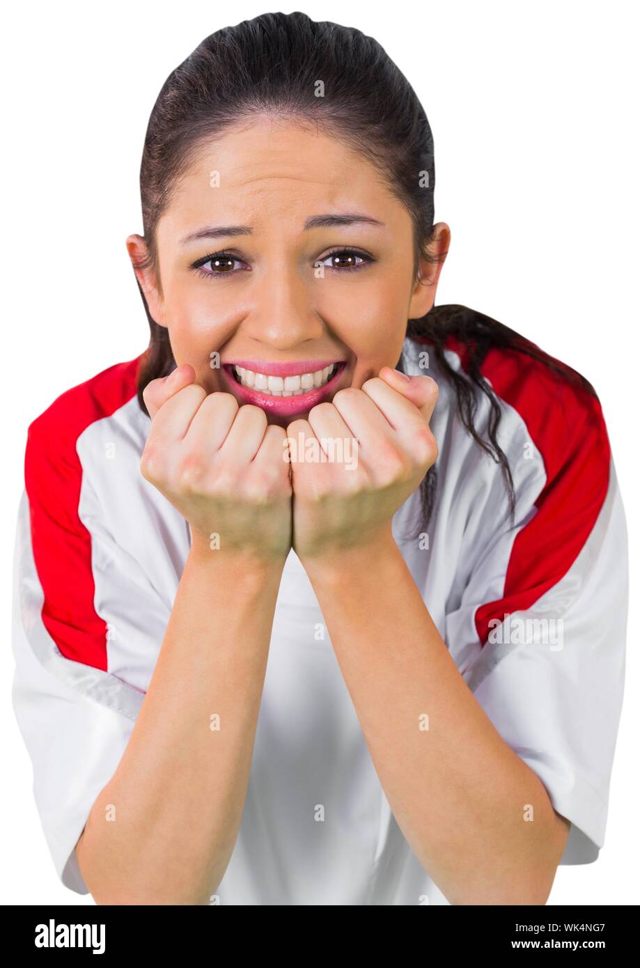 Nervous football fan in white on white background Stock Photo - Alamy