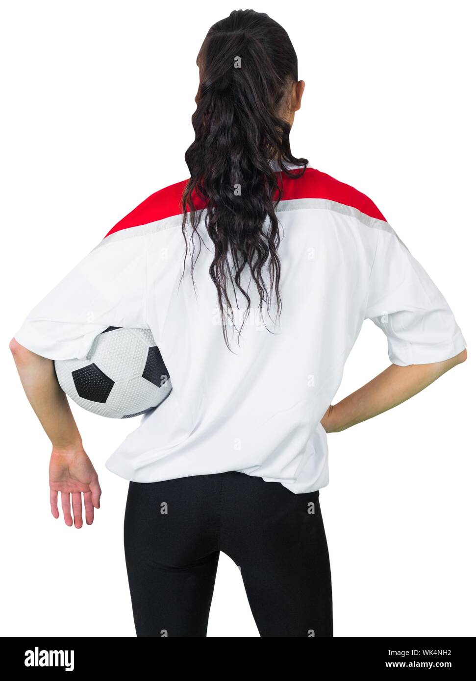 Football fan in white holding ball on white background Stock Photo - Alamy