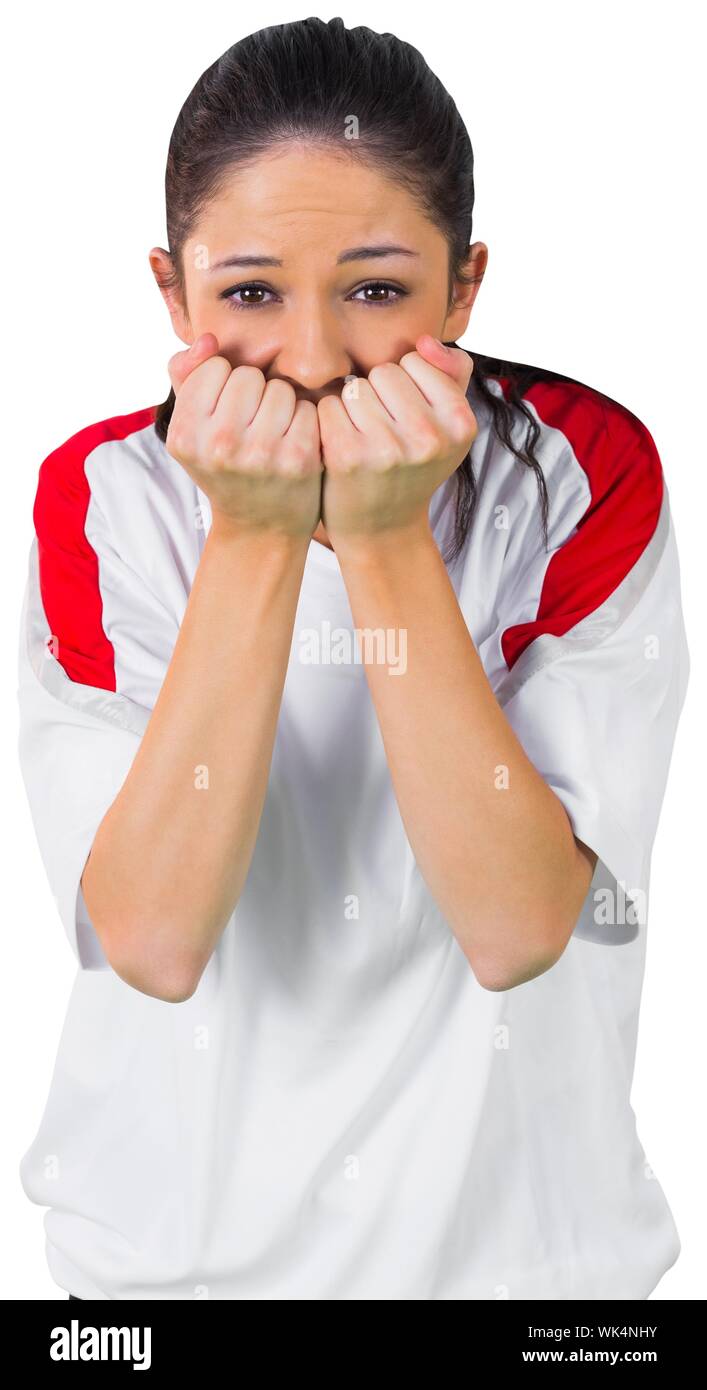 Nervous football fan in white on white background Stock Photo - Alamy